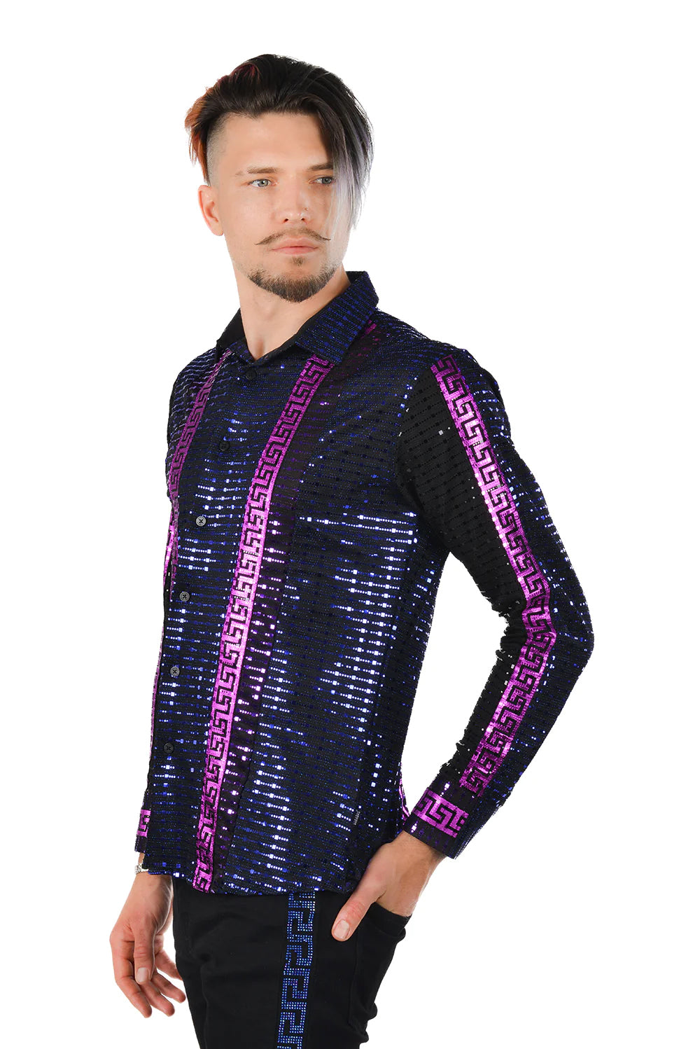 La Greca Two-Tone Greek Key Pattern Long-Sleeve Shirt – Vercini