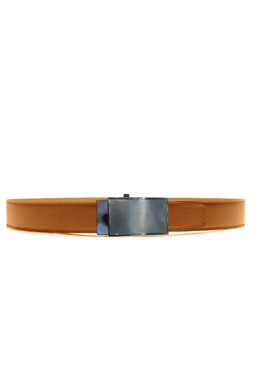 Tan Leather Belt with Textured Gunmetal Buckle – Vercini