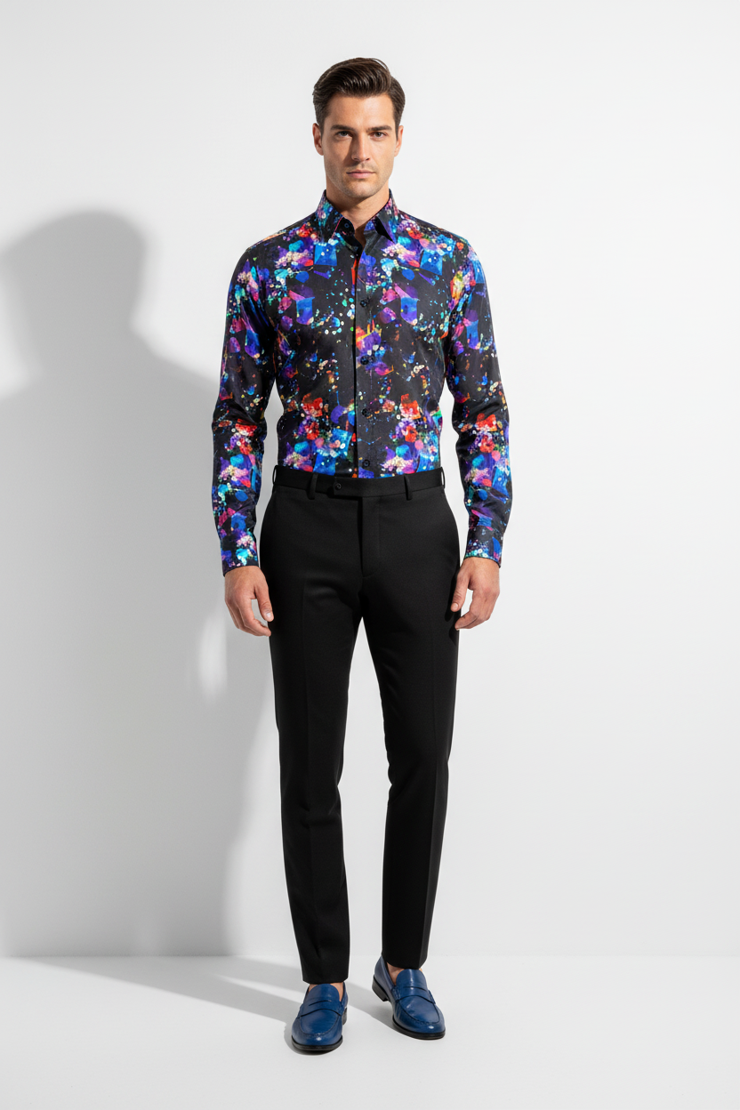 Nebula Prism Button-Down Casual Shirt Vercini